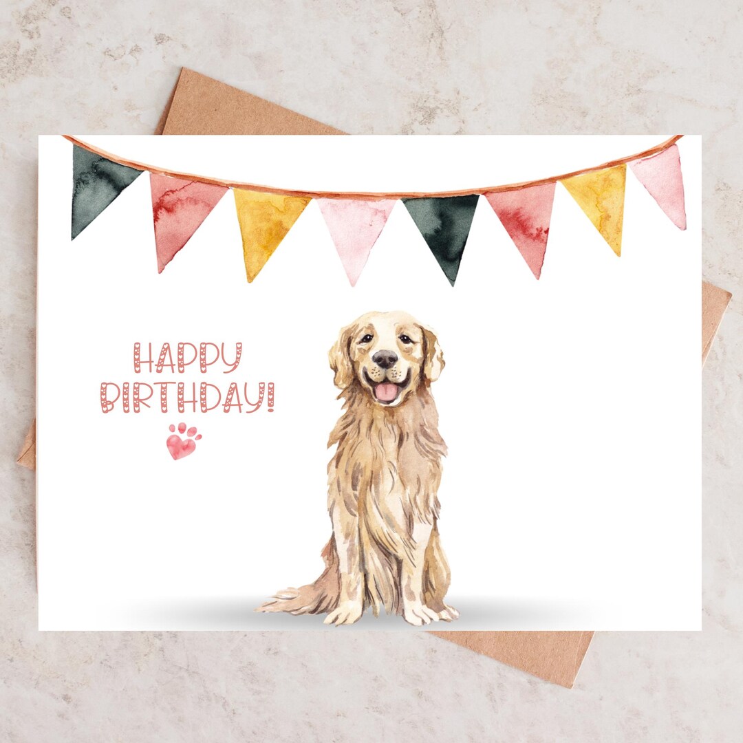 PRINTABLE Birthday Card With Golden Retriever, Happy Birthday Card From ...