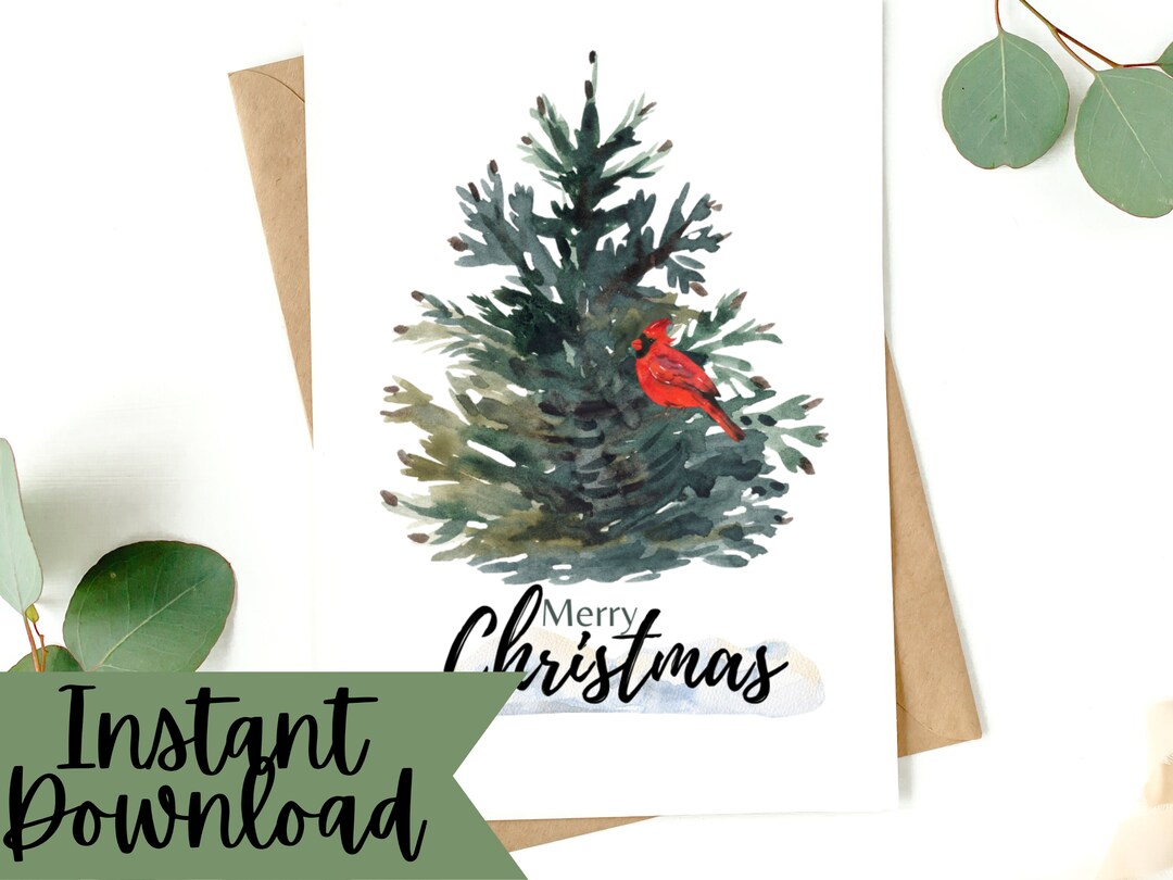 Printable Christmas Card With Cardinal Bird, Cardinal Gift, Greeting ...