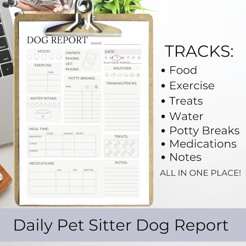 Dog Report Card Printable: Pet Sitter Form (PDF) Vet Information ...
