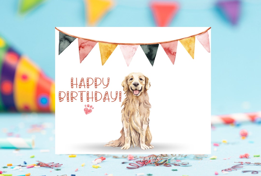 Golden Retriever Birthday Card Printable, Dog Birthday Card, Happy ...