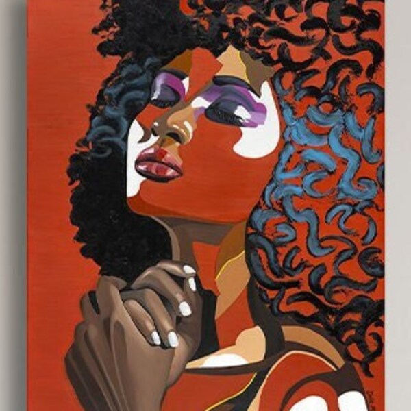 Abstract Woman Wall Art, Abstract Portrait of a Woman, Red Flowers ...