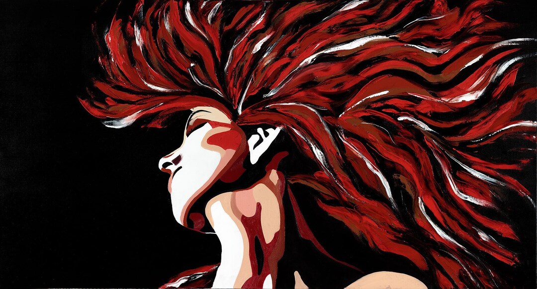 Large Wall Art, Wild Red Hair, Abstract Face Art, Woman Portrait - Etsy