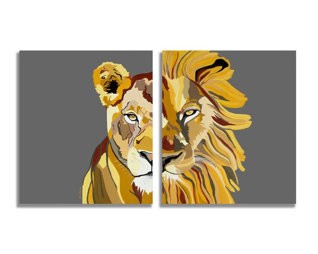 Lion and Lioness Print Set, Ready to Hang - Etsy