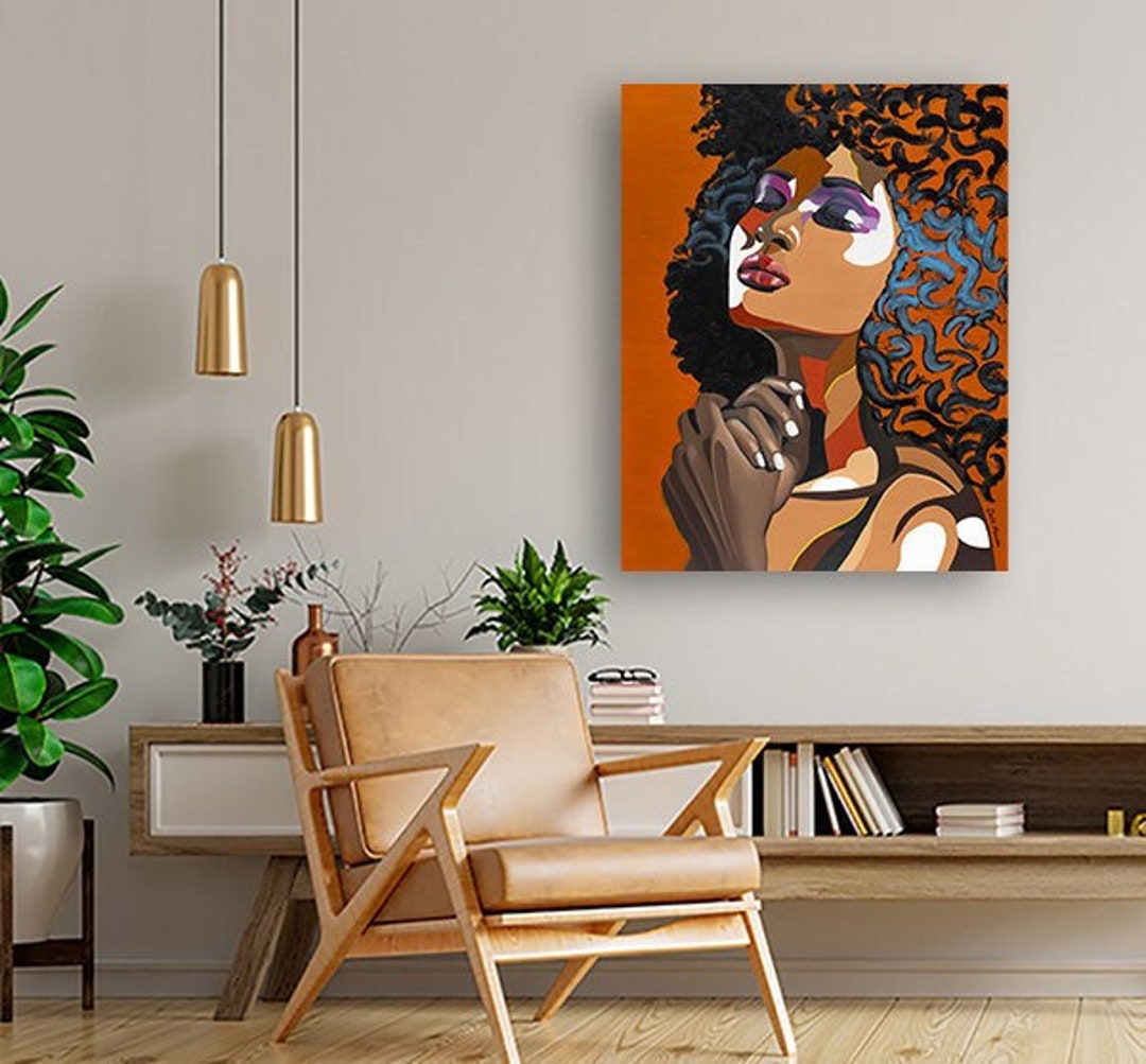 Pop Art Afro Canvas, Living Room Woman Portrait, Ready to Hang, Praying Black Woman Portrait Art ...