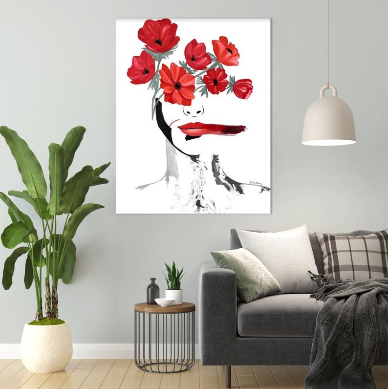 Abstract Woman Wall Art Abstract Portrait of a Woman Red - Etsy
