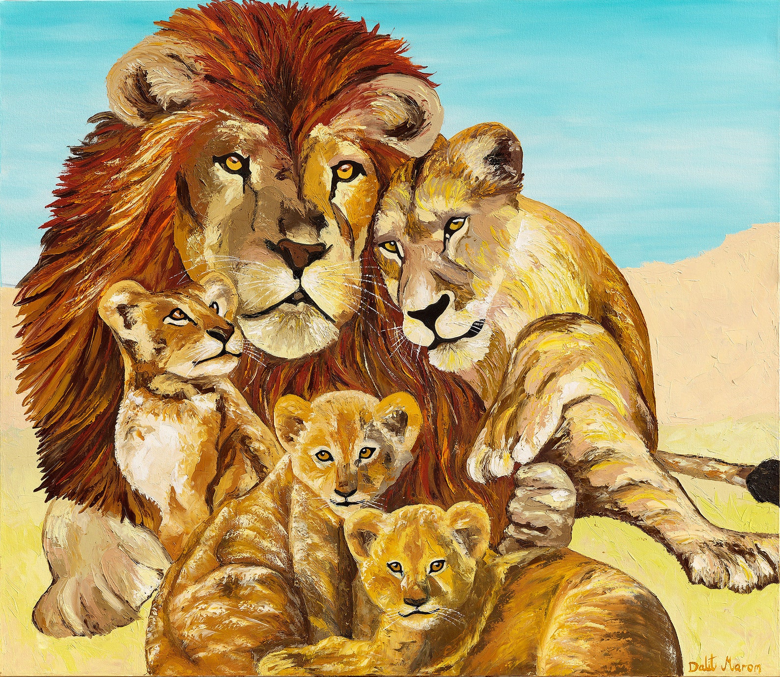 Lion Family With 3 Cubs, Lion Family Canvas, Hugging Lions, Lion Cub ...