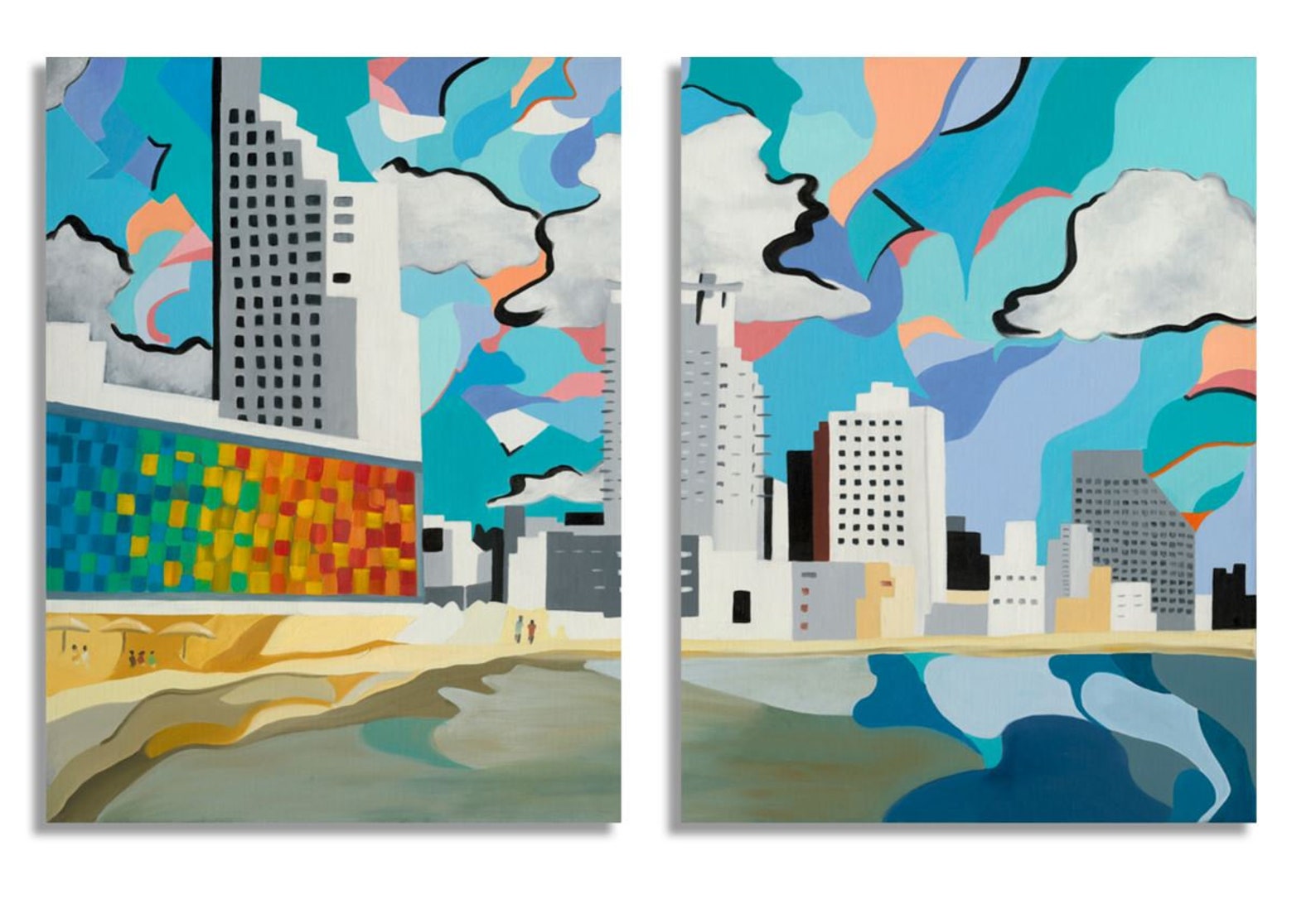 Israeli Art, Pop Art Canvas, Landscape Wall Art Set, City Print Wall ...