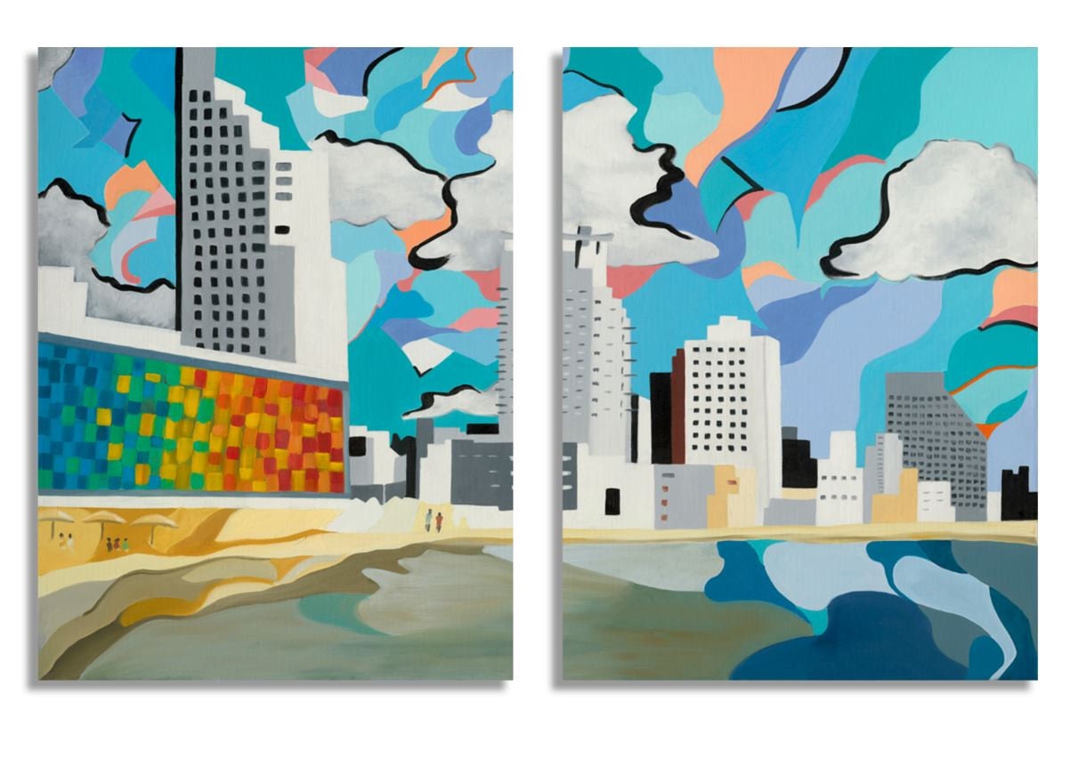 Israeli Art, Pop Art Canvas, Landscape Wall Art Set, City Print Wall ...