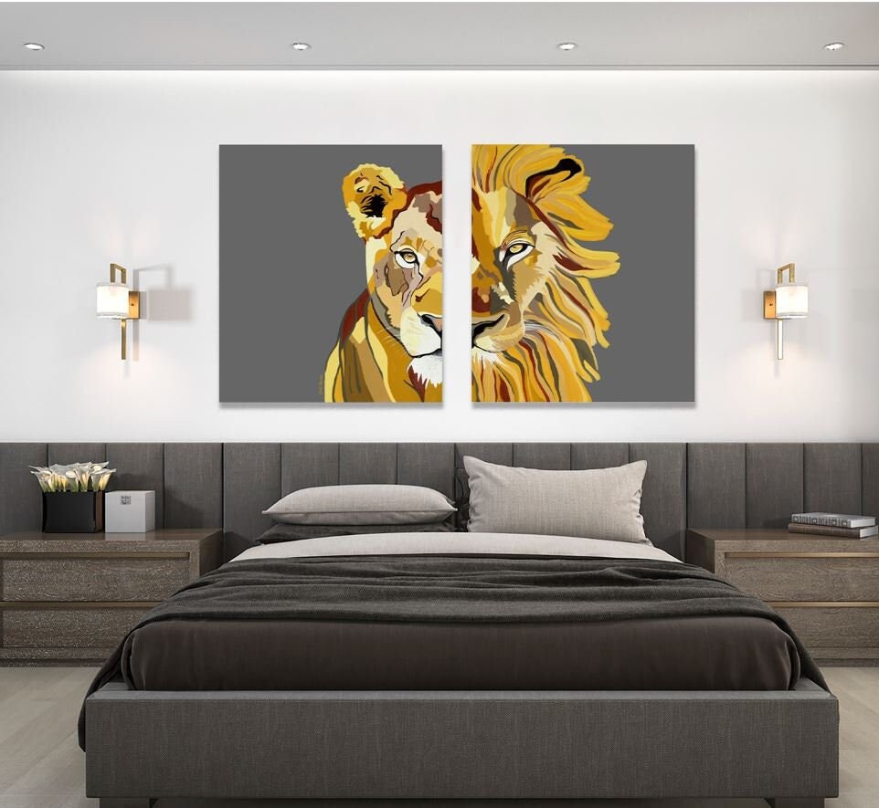 Lion and Lioness Print Set, Ready to Hang - Etsy