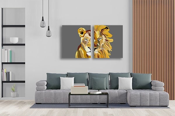 Lion and Lioness Print Set, Ready to Hang - Etsy