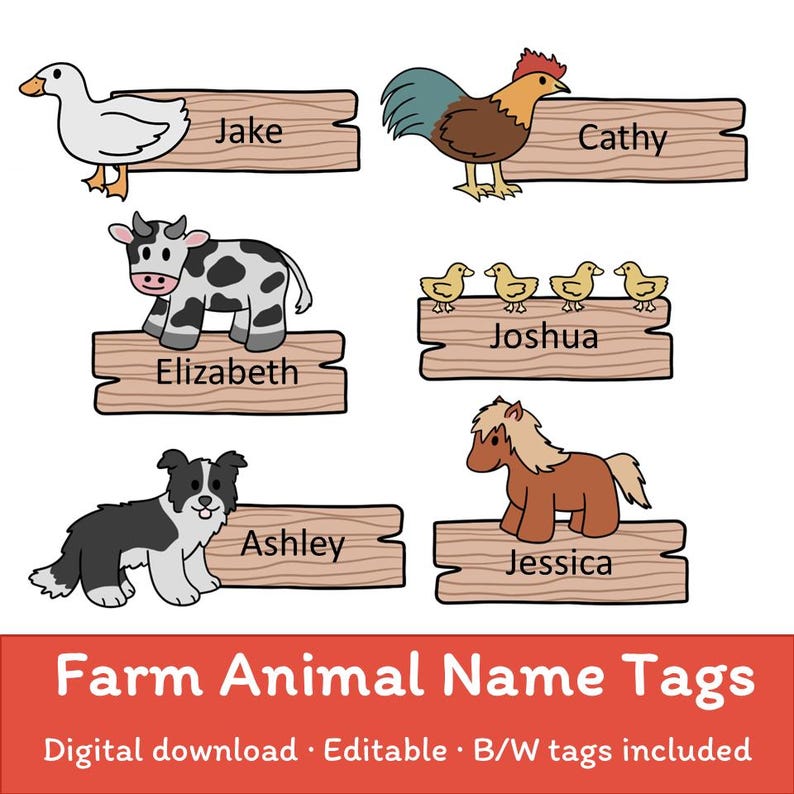 Editable Farm Animal Name Tags: Printable Classroom Decor (digital ...