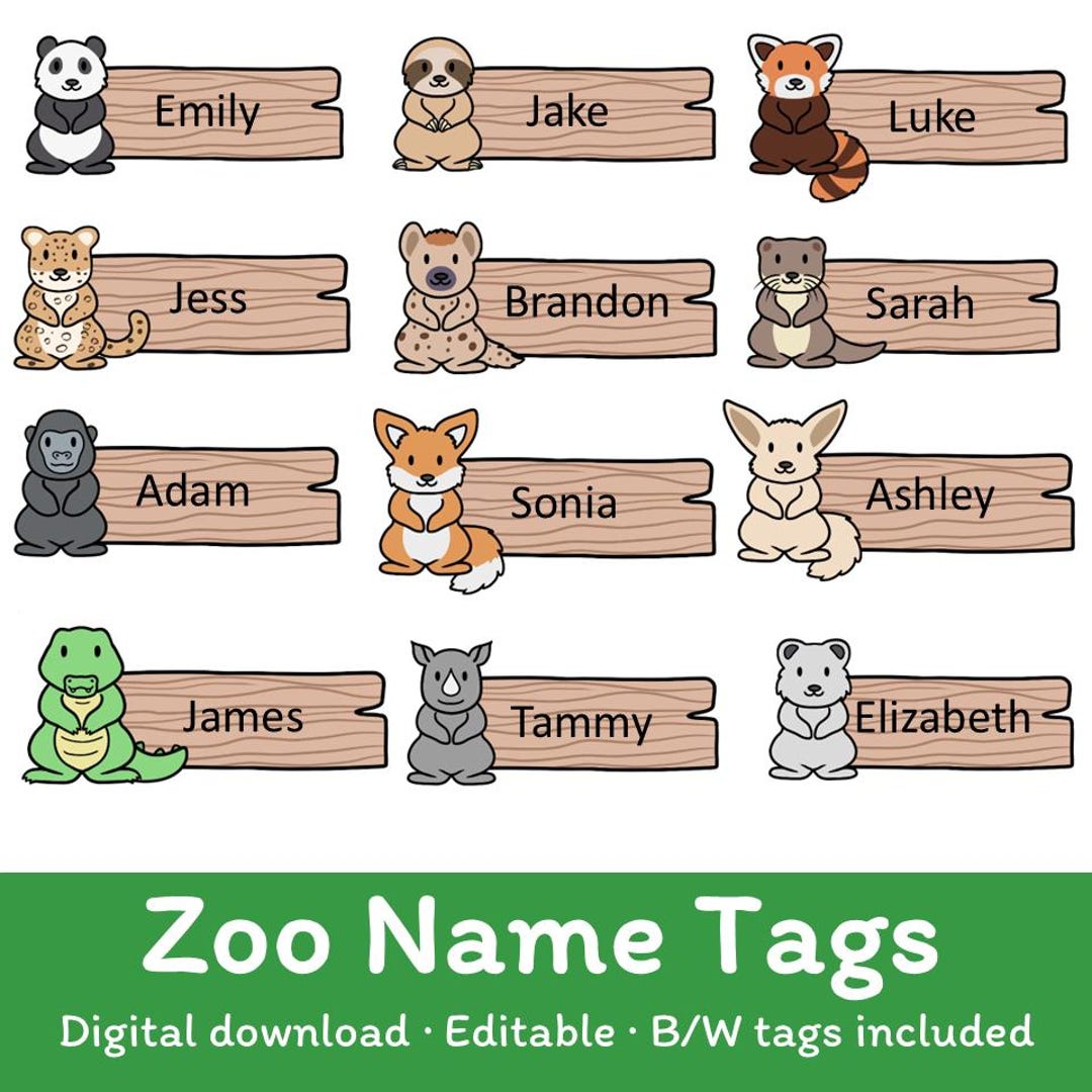 Editable Zoo Animal Name Tags: Printable Classroom Decor (digital ...