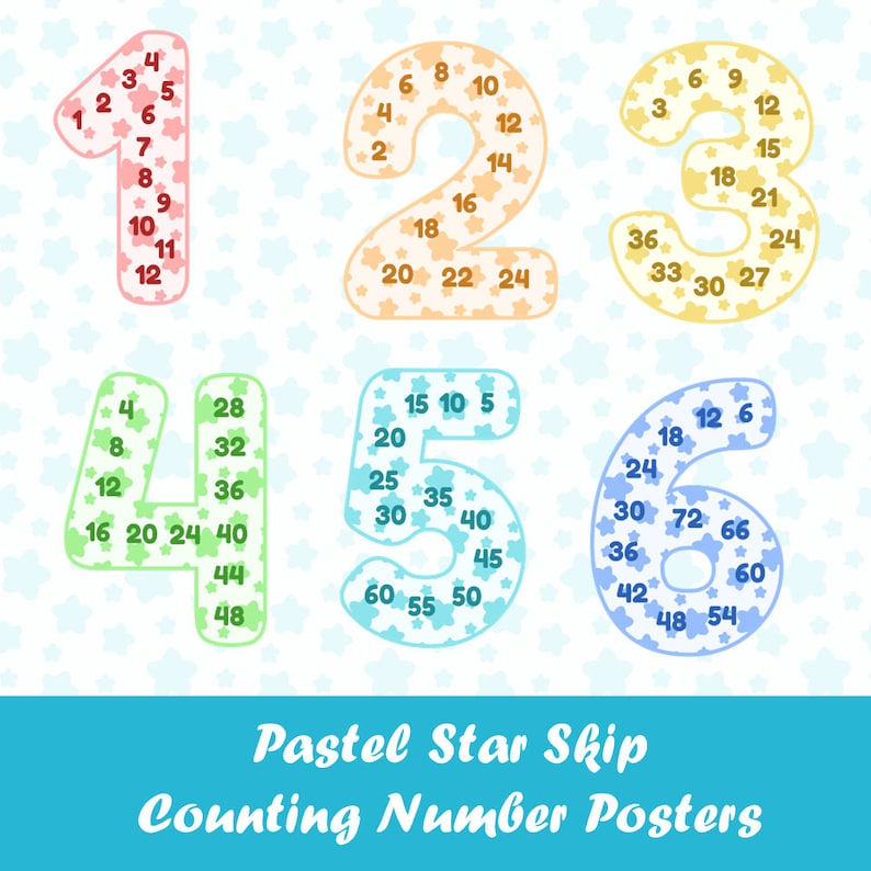 Pastel Star Skip Counting Number Posters - Etsy