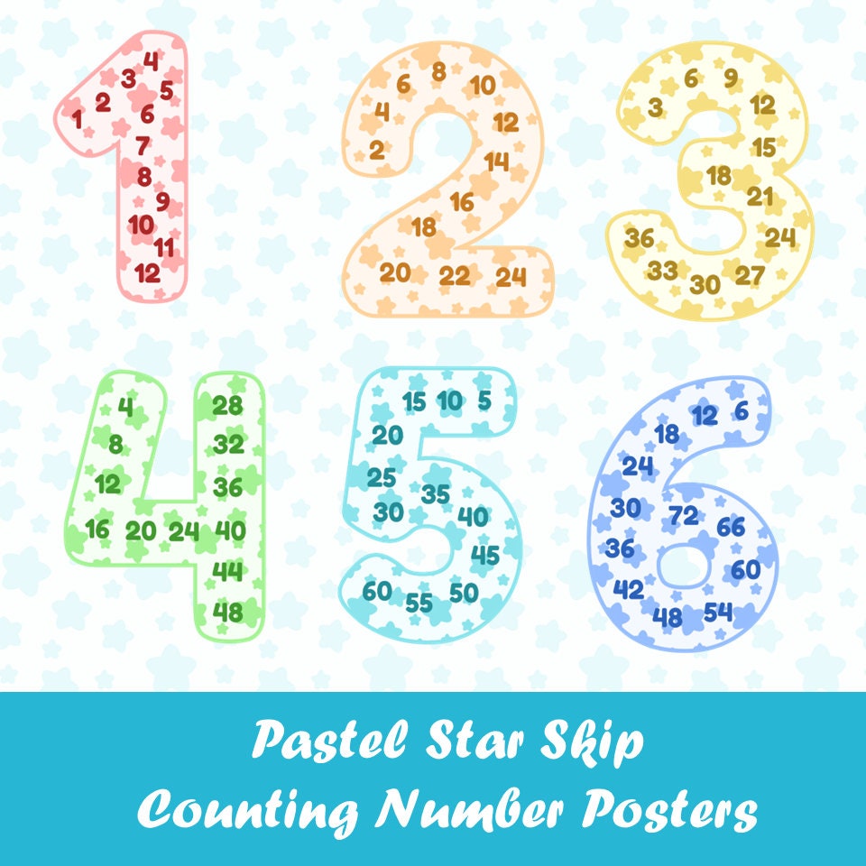 Pastel Star Skip Counting Number Posters - Etsy