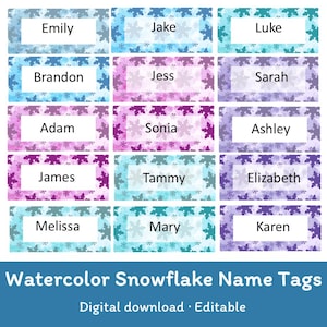 Editable Watercolor Snowflake Name Tags - Etsy