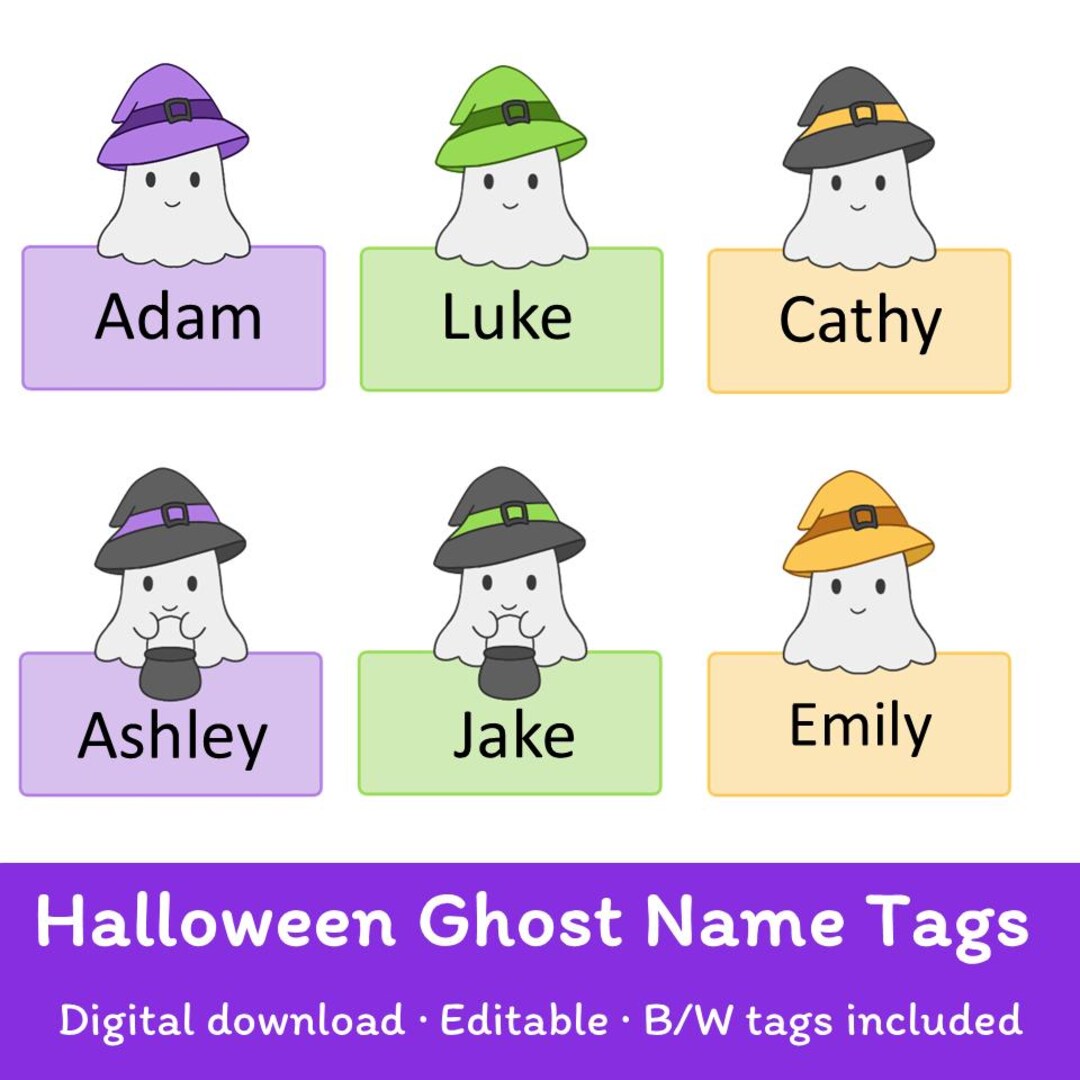Editable Halloween Ghost Name Tags, Cute Printable Name Plates for ...