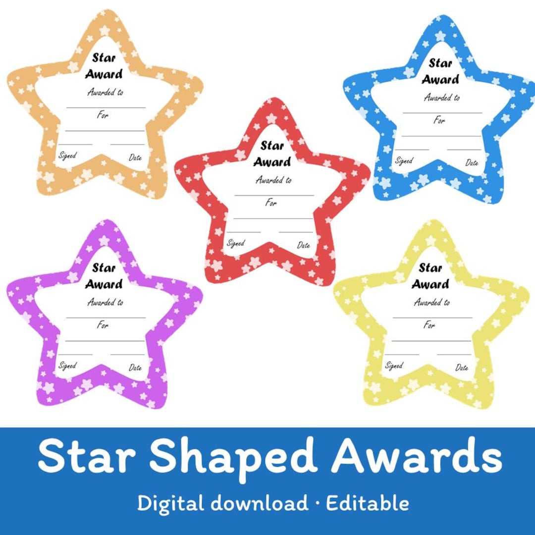 Editable Printable Star Shaped Award Certificates - Etsy