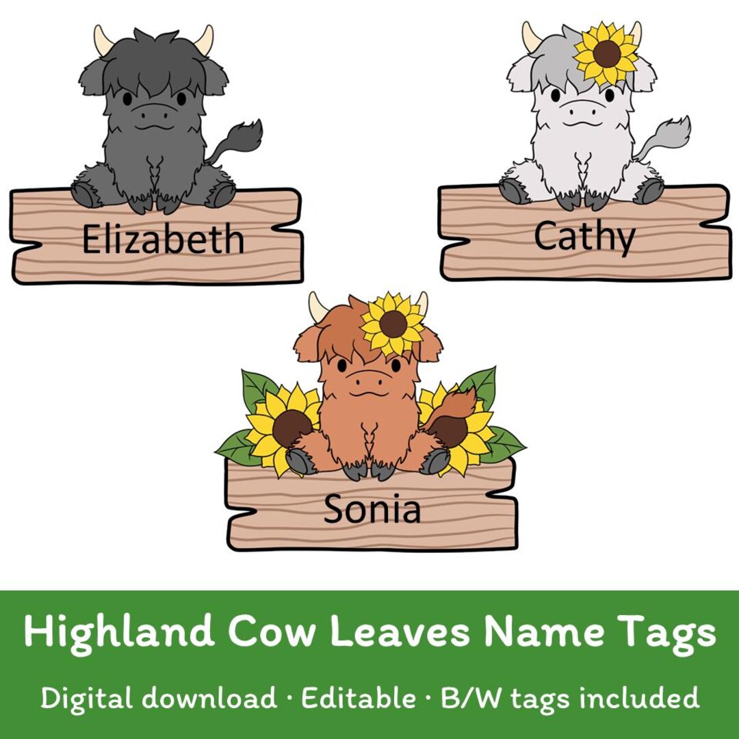 Highland Cow Flower Name Tags: Editable Printable Classroom Decor ...