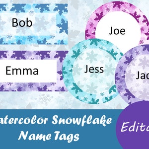 Editable Watercolor Snowflake Name Tags - Etsy