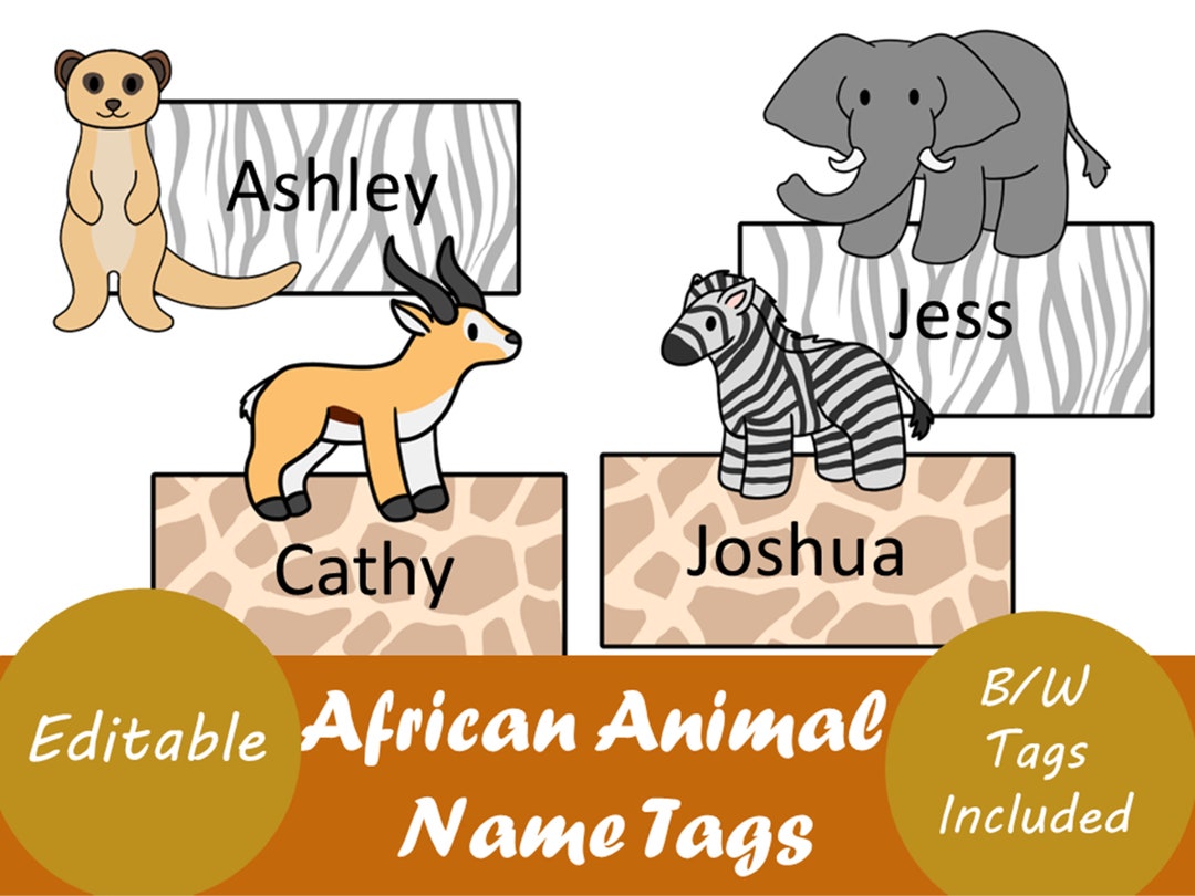 Editable African Animal Name Tags - Etsy