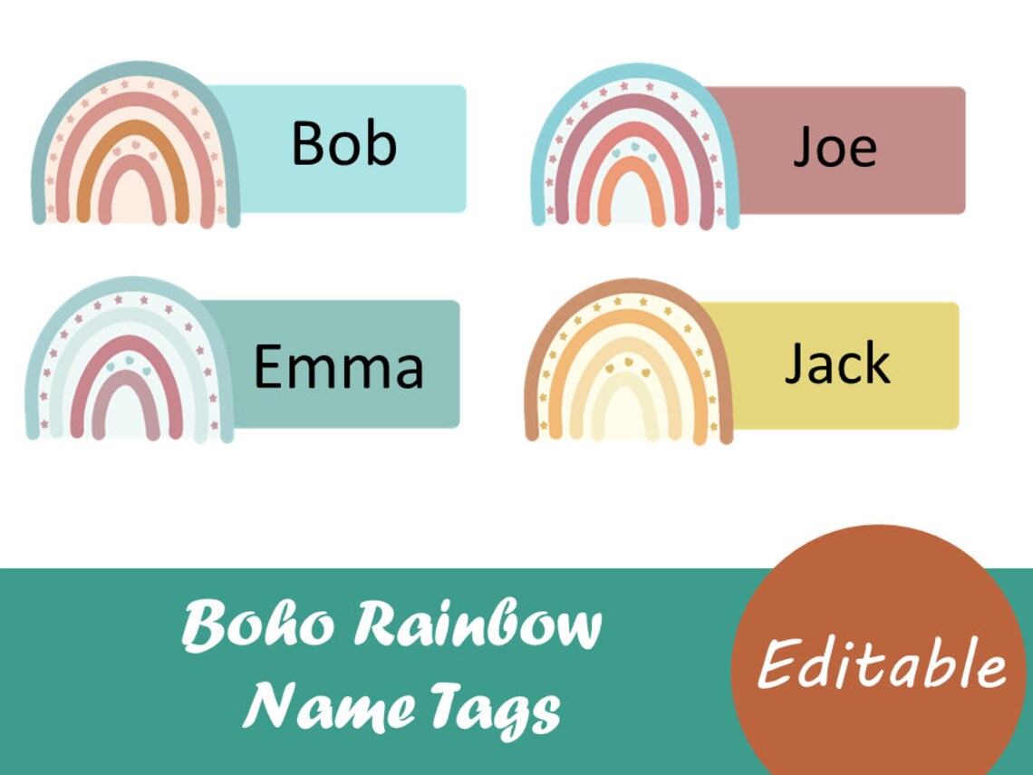 Editable Boho Rainbow Name Tags - Etsy