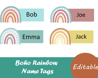Bright Rainbow Boho Name Tags L Editable - Etsy