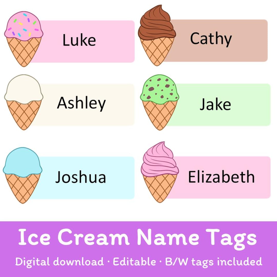 Editable Ice Cream Name Tags, Cute Printable Name Plates for Bulletin ...