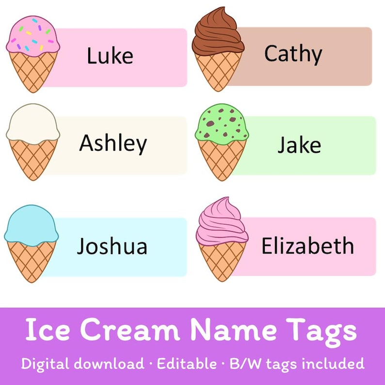 Ice Cream Name Tags: Printable Classroom Decor (editable, PDF ...