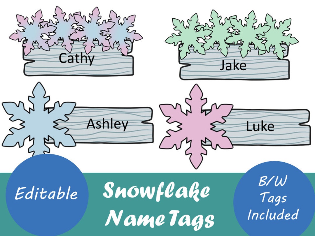 Editable Snowflake Name Tags - Etsy
