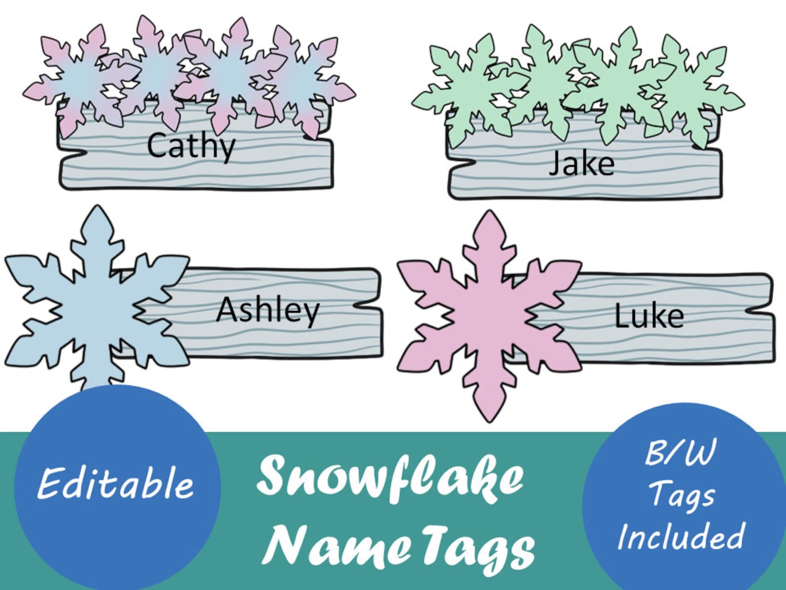 Editable Snowflake Name Tags - Etsy