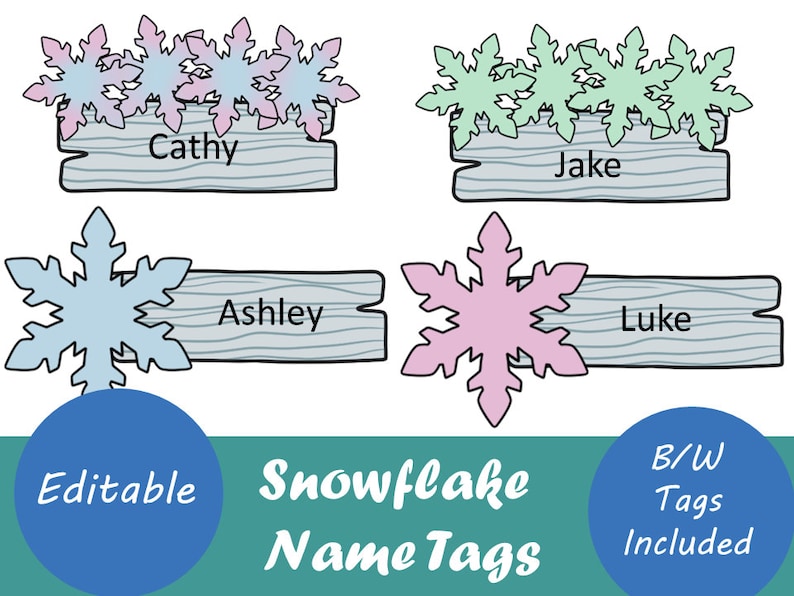 Editable Snowflake Name Tags - Etsy