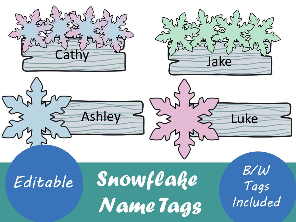 Editable Snowflake Name Tags - Etsy