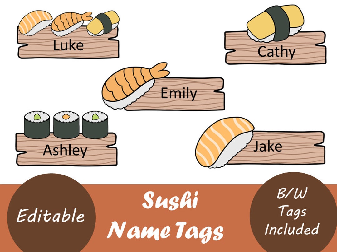 Editable Sushi Name Tags - Etsy