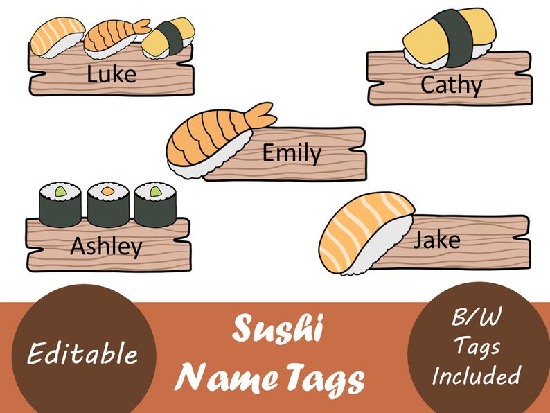 Editable Sushi Name Tags - Etsy