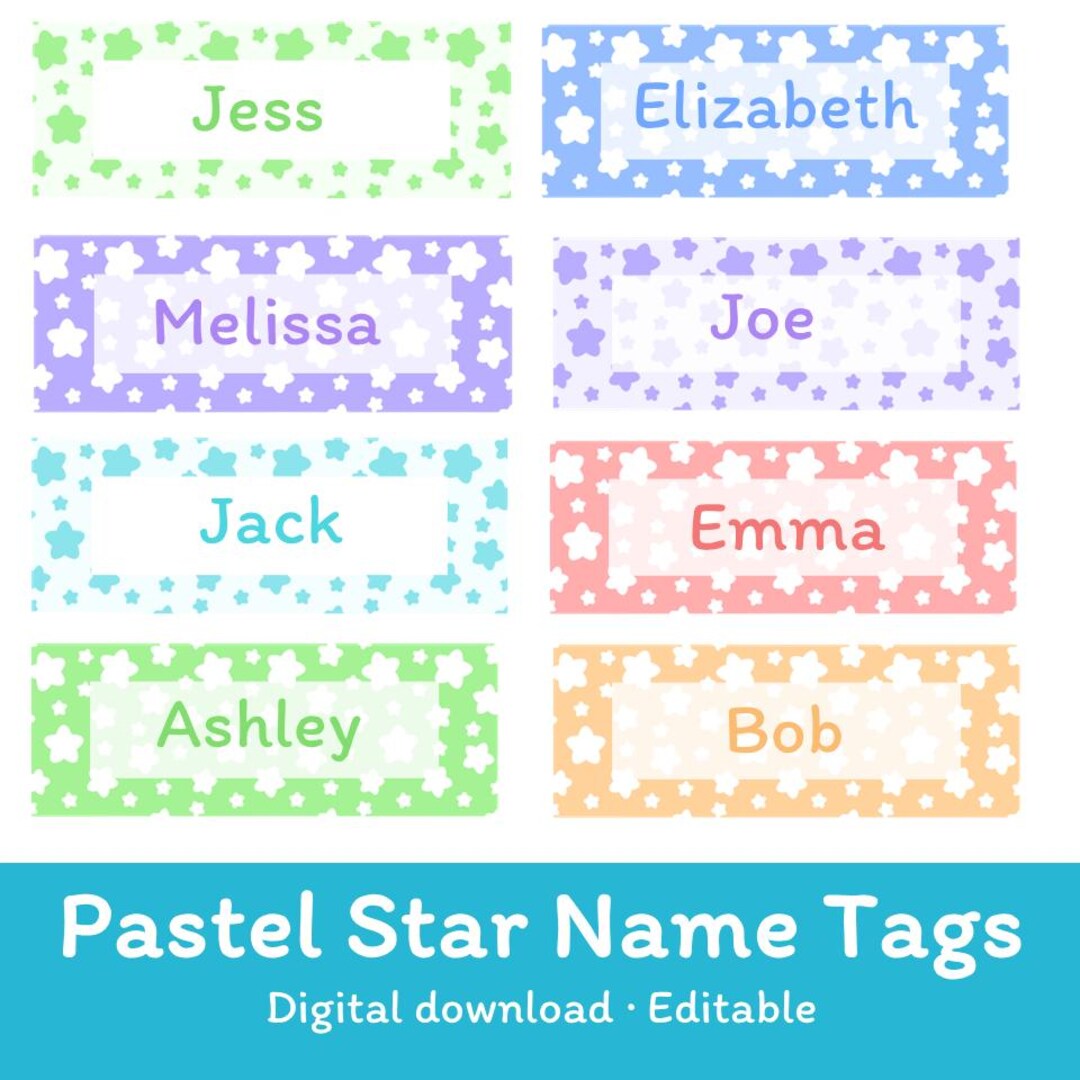 Editable Pastel Stars Name Tags - Etsy