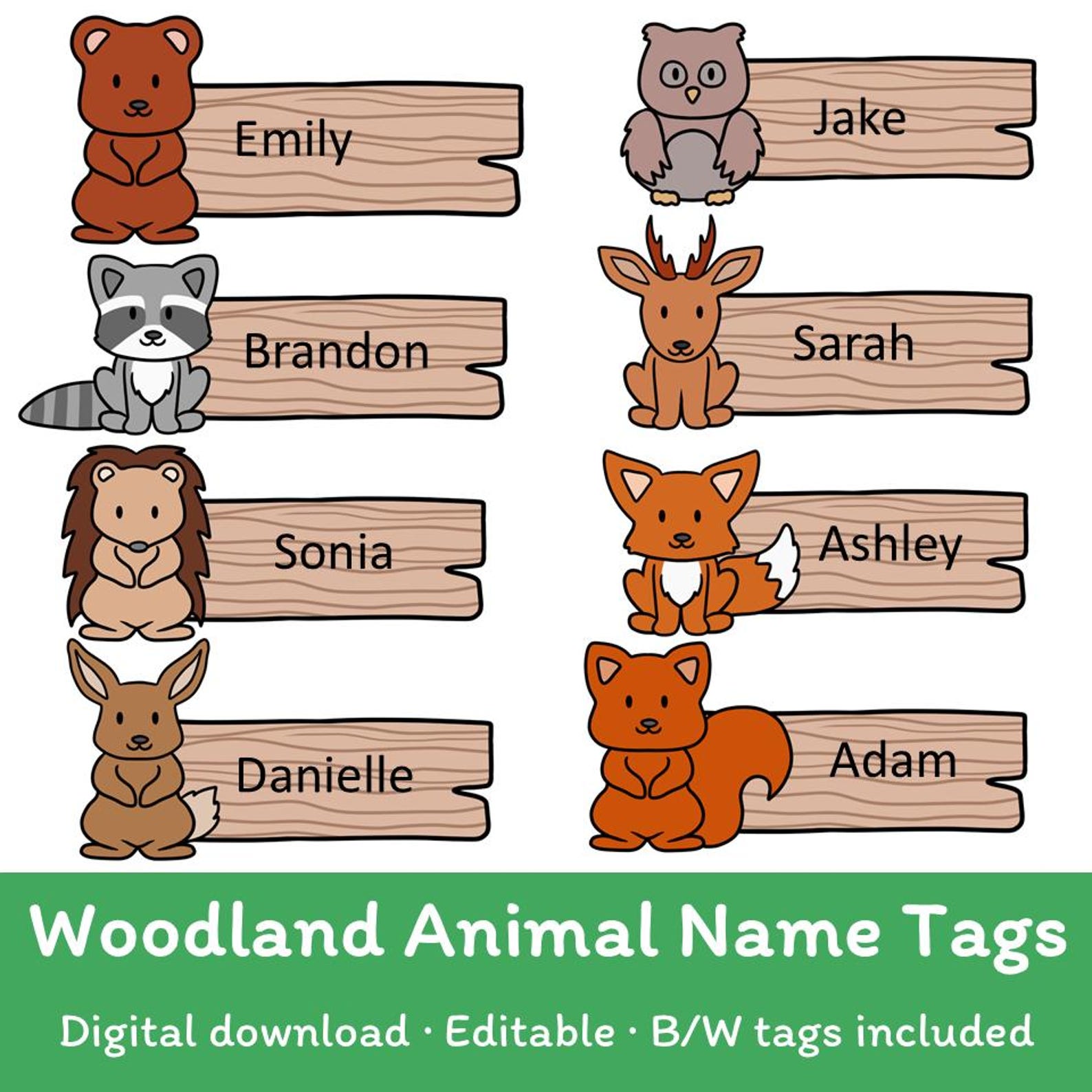Editable Woodland Animal Name Tags: Printable Classroom Decor (digital ...