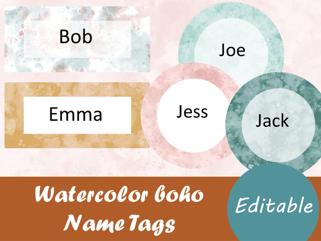 Editable Watercolor Boho Name Tags - Etsy