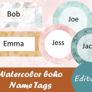 Editable Watercolor Boho Name Tags - Etsy