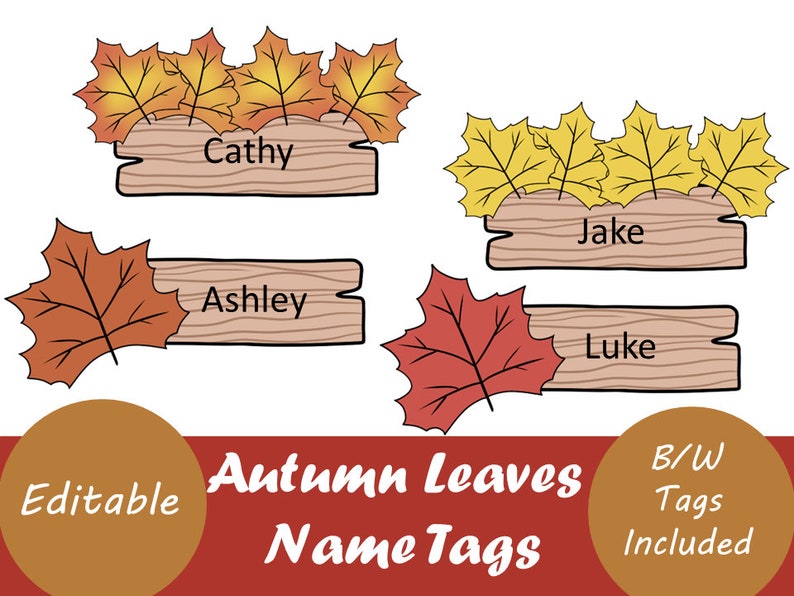 Editable Autumn Leaves Name Tags - Etsy