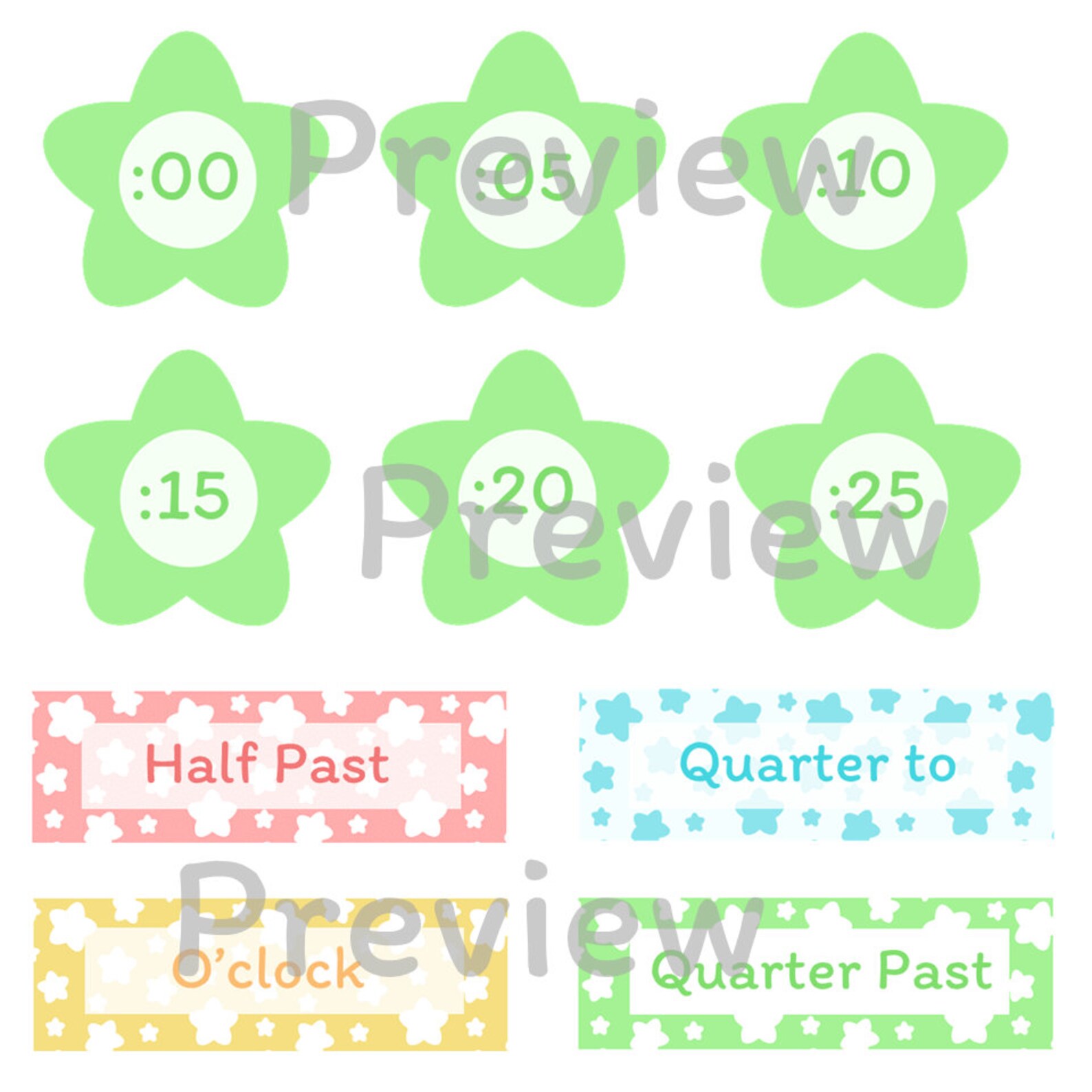 Pastel Star Clock Labels - Etsy