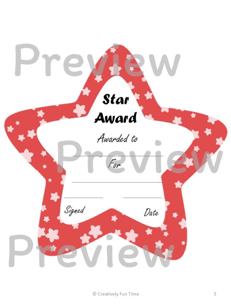 Editable Printable Star Shaped Award Certificates - Etsy