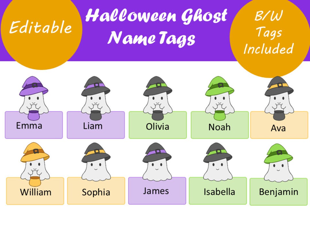 Editable Halloween Ghost Name Tags - Etsy
