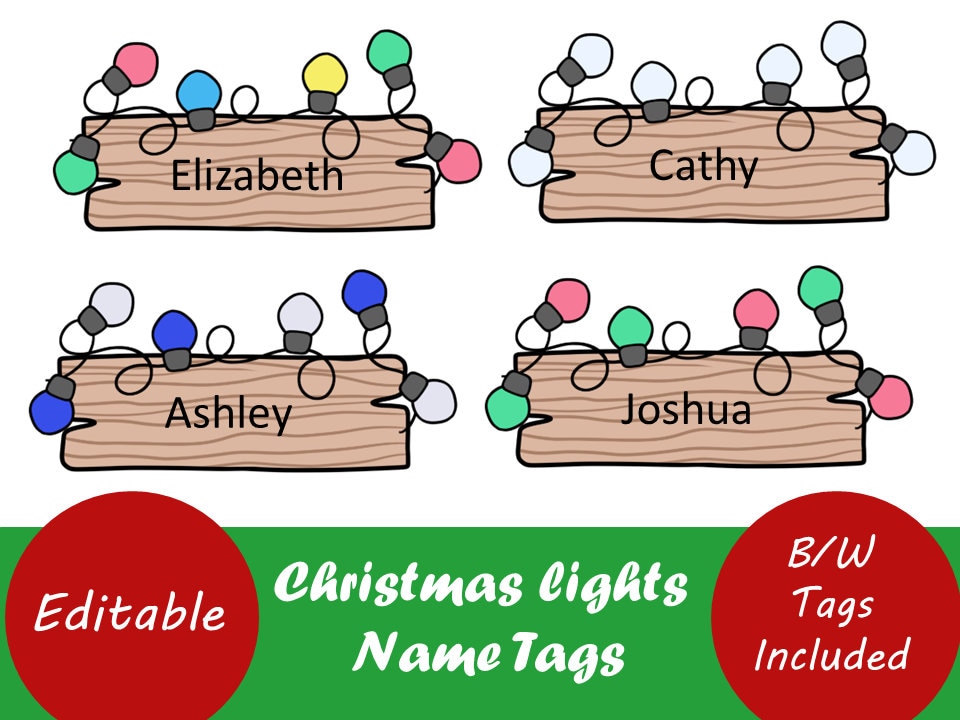 Editable Christmas Lights Name Tags - Etsy
