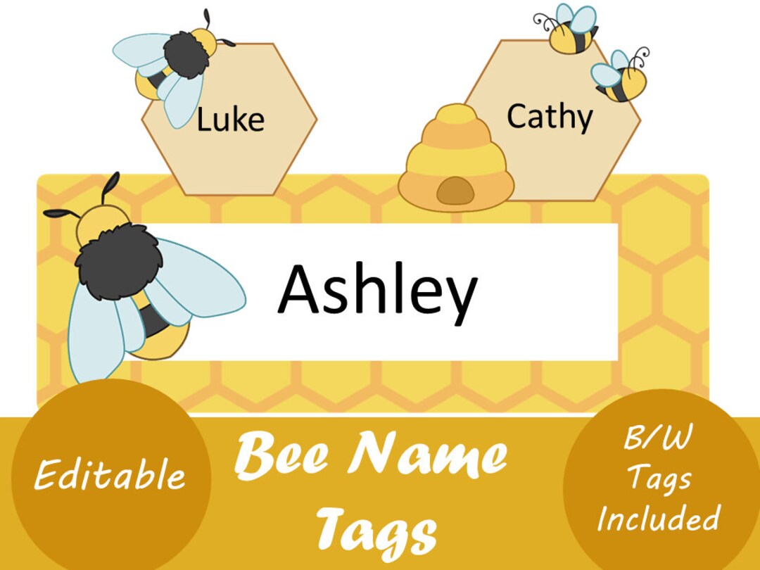 Editable Bee Name Tags - Etsy