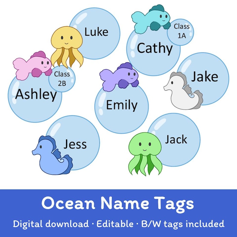 Editable Ocean Animal Name Tags: Printable Classroom Decor (digital ...
