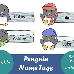 Editable Penguin Name Tags - Etsy