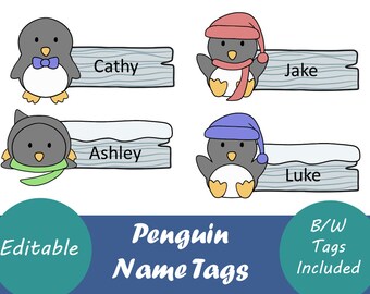 Editable Penguin Name Tags Printable Winter Christmas Bulletin Board ...