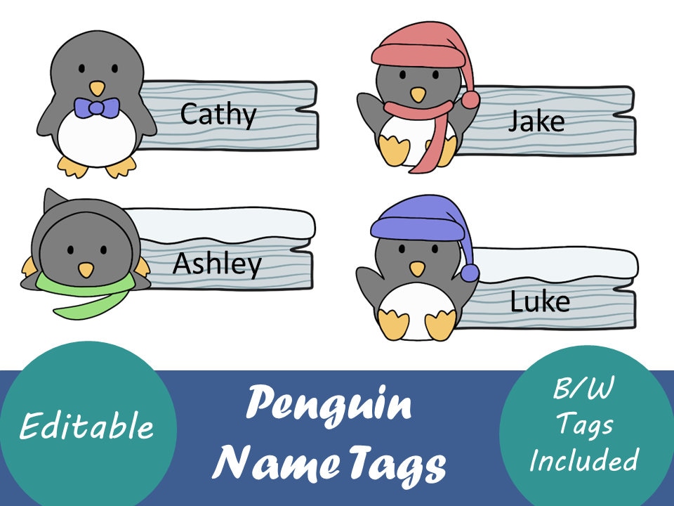 Editable Penguin Name Tags - Etsy