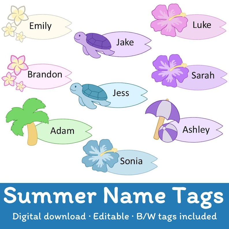 Editable Summer Name Tags: Printable Tropical Classroom Decor - Etsy