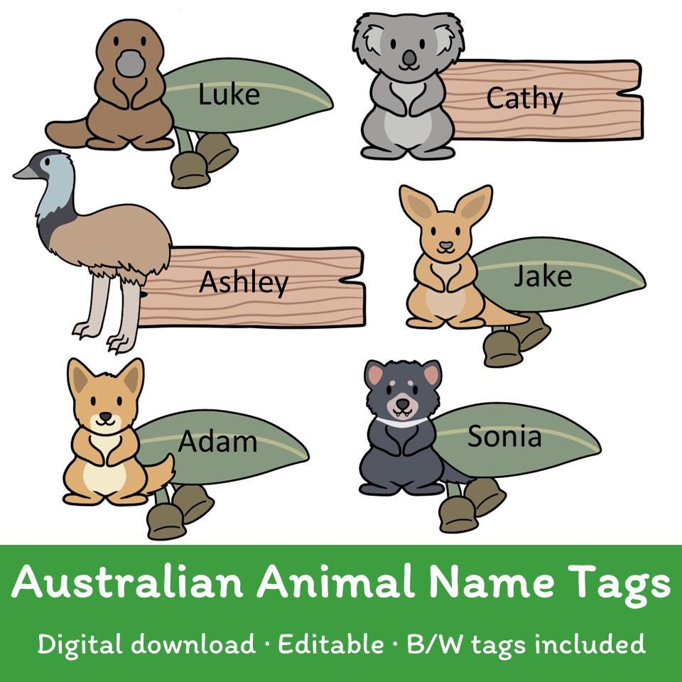 Australian Animal Name Tags: Printable Classroom Decor (digital Product ...